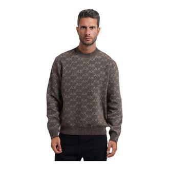 A|X Armani Exchange Pull-over en maille &agrave; logo all-over - Homme - Pulls - Gris - Taille: 3XL