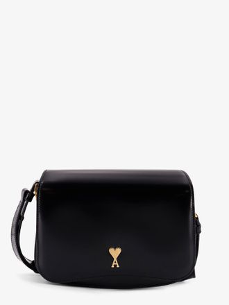 Ami Leather shoulder bag with metal logo on the front - AMI PARIS - gender_Woman