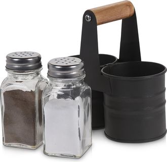 Oramics Pfeffer- und Salzstreuer Set inklusive Halter mit Tragegriff, Ideal f&uuml;r Haushalt und Gastronomie, Set besteht aus Pfefferstreuer, Salzstreuer und Halt
