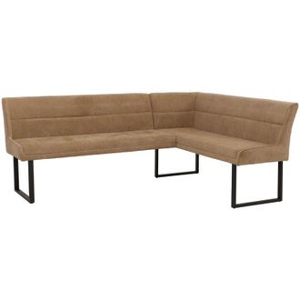 Hhg Eckbank HHG-509, Esszimmerbank Bank, Öko-Tex (310g/m²) Chenille Stoff/Textil Metall 210x159 hellbraun