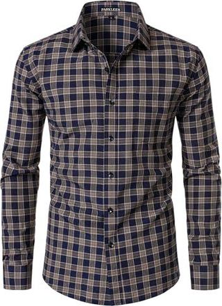 PARKLEES Chemise en flanelle l&eacute;g&egrave;re pour homme - Style d&eacute;contract&eacute; - Coupe ajust&eacute;e - Manches longues enti&egrave;rement boutonn&eacute;es avec poche, Jaune marine, XXL