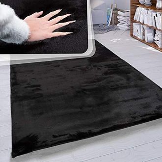Paco Home Tapis Poils Longs Salon Fausse Fourrure Tr&egrave;s Douce Uni en Diff. Coloris Et Tailles, Dimension:200 cm carr&eacute;, Couleur:Noir