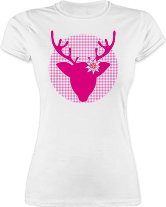 Shirtracer Shirt Damen - Kompatibel mit Oktoberfest - Hirsch Edelwei&szlig; - XXL - Wei&szlig; - t-Shirt Tracht trachtenshirt bayrische REH Tshirt trachtentshirts Trachten t