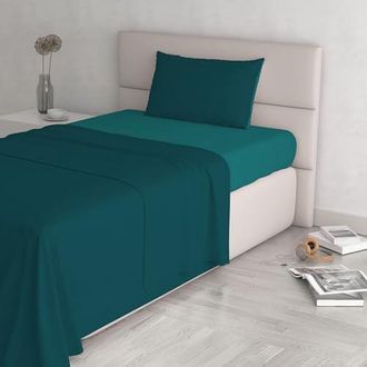Italian Bed Linen Natural Color Bettwäsche Set, 100% Baumwolle, Benzin grün/Flasche grün, Einzeln