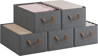 Woltu Boîte de Rangement Pliable, Lot de 5 Paniers de Rangement en Tissu Non-Tissé, avec Poignées, pour Vêtements et Jouets, Gris, 47x28x20 cm