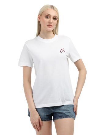 Calvin Klein Damen T-Shirt Kurzarm Embroidered Regular Fit Tee Rundhalsausschnitt, Weiß (Bright White), 3XL