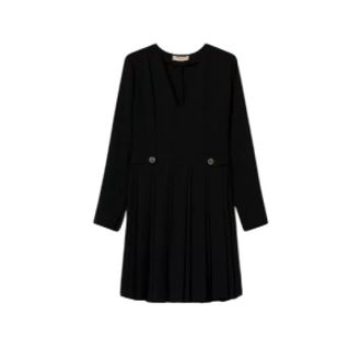 Twinset Femme, Robes, Noir, Taille: 44 FR Courte Robe Pliss&eacute;e en Cr&ecirc;pe avec Boutons