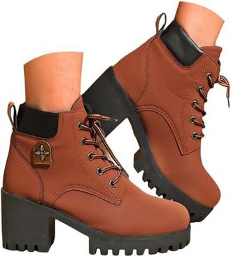 Generic Bottines de neige pour femme avec doublure en fourrure - Bottes de combat chaudes &agrave; lacets - Confortables - Tendance - Antid&eacute;rapantes - Coupe large - 