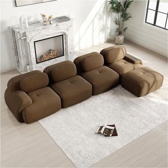 Generic L-f&ouml;rmiges modulares Cordsofa, modulares Ecksofa, Dreisitzer-Sofa, rahmenloses Sofa, ergonomisch, hochelastisch 32D gepolstert, for Wohnzimmer(Marr&oacute;n,