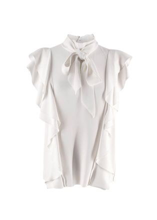 Lanvin Cream Pussybow Frill Blouse Size S