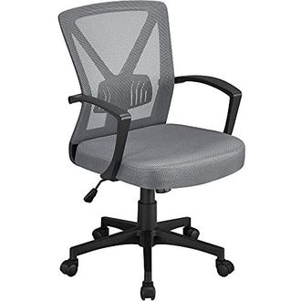 Yaheetech Chaise de Bureau Ergonomique Fauteuil Bureau Pivotant en Maille Respirant Support Lombaire R&eacute;glable Gris Fonc&eacute;