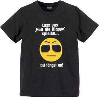 Kidsworld T-Shirt Mit Spruch: LASS UNS: HALT DIE KLAPPEN! SPIELEN Kurzarm, Basic-Passform, mit trendigen Statements und Sprüchen