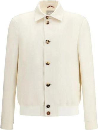 Brunello Cucinelli Homme, Pulls, Blanc, Taille: M Veste en soie avec col montant