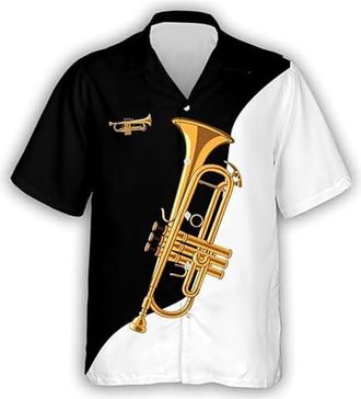 Keephen TangoDS Instruments de Musique Chemise Hawaiienne Femmes Hommes Trompette Impression 3D Manches Courtes Chemises &agrave; Boutons &Eacute;t&eacute; Chemise Aloha Plage