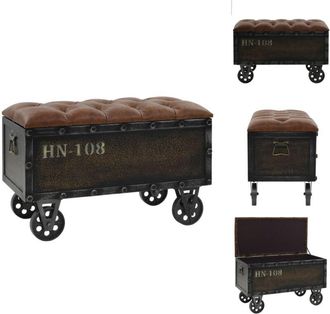 vidaXL Aufbewahrungsbank Massivholz Kunstleder 80,5x41x50 cm - Aufbewahrungsbank - Reisekoffer Design - Vintage M&ouml;bel - Holzbank - Polstersitz
