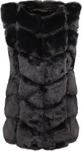 Queen Helena Gilet dHiver en Fourrure pour Femme PLC04 Noir, Taille unique