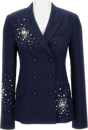 Des_Phemmes DES Phemmes, Femme, Vestes, Bleu, Taille: 38 FR Blazer Crois&eacute; Avec Broderie