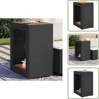 vidaXL Garten-Beistelltisch mit Holzplatte Schwarz Poly Rattan - Gartentisch - Esszimmertisch - Balkontisch - Terrassenm&ouml;bel - Gartenm&ouml;belset - The Living