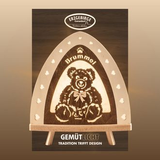 Weigla Dekoleuchte original Erzgebirge I Motiv Brummel I 1 LED Lampe I 0,8 W, E14 I Weihnachtsdeko innen I Weihnachtsbeleuchtung aus Holz I Fensterdeko