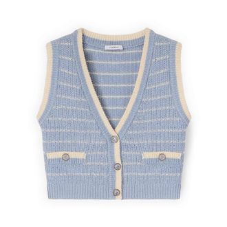 Motivi Femme, Pulls, Bleu, Taille: 42 FR Gilet en maille court