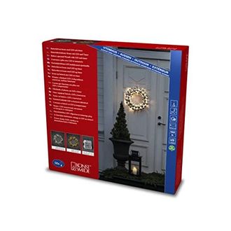 Konstsmide LED Weihnachtskranz, messingfarben,mit 9h Timer, 50 bernsteinfarbene Dioden, batteriebetrieben, Au&szlig;en (IP44), transparentes Kabel - 3783-803