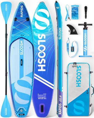Sloosh Premium Sup Board, Aufblasbares Stand Up Paddling Board, Extra-Langes 116 Paddleboard mit Zubeh&ouml;r, rutschfestem Deck, Tragetasche & Pumpe, Rapids SUP 