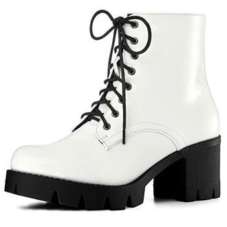 Allegra K Dame Zipper Lug Sole Combat Plate-Forme Tron&ccedil;on Talons Bottes Blanche 38