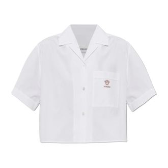 Versace Crop-Shirt aus Baumwoll-Popeline - - Blouses & Shirts - Damen - Wei&szlig; - S