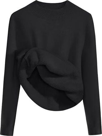Zeagoo Pull chaud dhiver pour femme, col montant, manches longues, sweat thermique en polaire, pull en tricot doubl&eacute;, sweat-shirt chaud Sherpa, Noir, XXL