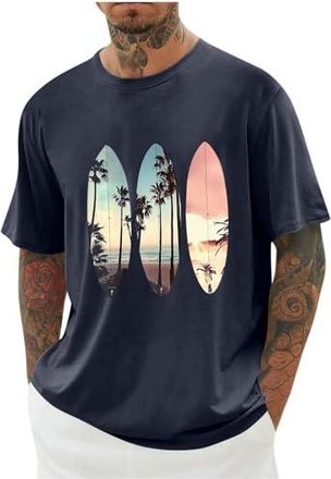 Generic T-shirt &agrave; col rond pour homme, d&eacute;contract&eacute;, respirant, haut de sport, &eacute;l&eacute;gant, classique, confortable, ample, l&eacute;ger, extensible, hawa&iuml;en, course en pl