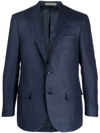 Corneliani blazer en lin m&eacute;lang&eacute; &agrave; boutonni&egrave;re crois&eacute;e - Bleu