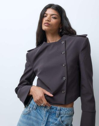Asos veste boxy boutonn&eacute;e fa&ccedil;on tailleur-Marron