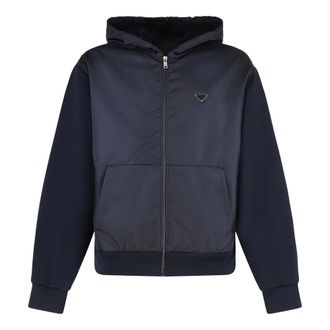 Prada Technischer Hoodie aus Baumwolle und Re-Nylon - - Sweatshirts & Hoodies - Herren - Blau - S