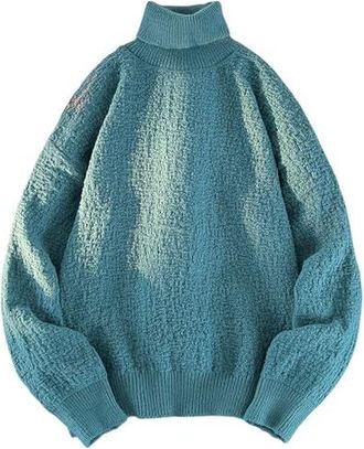 Generic Pull à col roulé pour homme, pull à col roulé en tricot torsadé coupe ajustée, pull à col montant, pull à col polo, pull en tricot chaud de couleur un