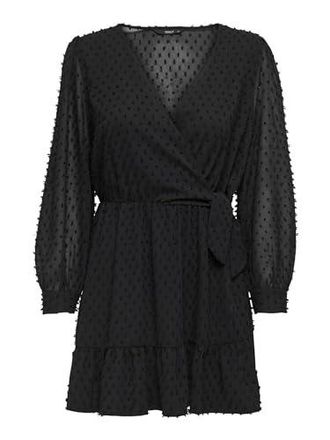 Only Onltiva L/S Dobby Fake Wrap Dress WVN Mini Robe, Noir, M Femme