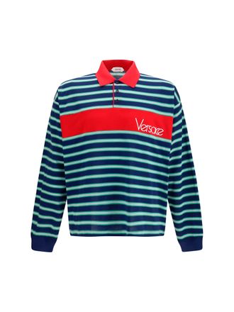 Versace Mens Polo Shirt Ink-Grass Green-White Cotton Ink/grass Green/white T-shirts And Polos