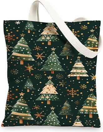 Generic Sacs fourre-tout en toile motif sapin de Noël, sacs à provisions réutilisables, respectueux de lenvironnement, légers et lavables en toile Fo, vert, 1