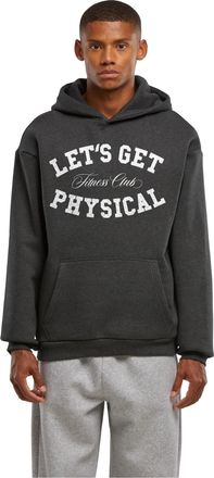 Mister Tee Herren Lets Get Physical Fluffy Hoody - Regular Fit Kapuzenpullover aus Baumwolle und Polyester mit Print und angerauter Innenseite, Holzkohle, XL