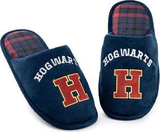 Harry Potter Herren-Hausschuhe | Hogwarts-Hauspantoffeln mit grafischem Logo f&uuml;r Erwachsene in Blau | Schule der Hexerei und Zauberei Slip-On-Hausschuhe