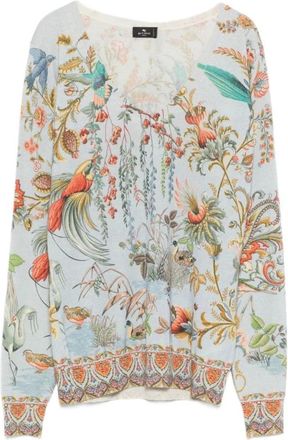 Etro Femme, Pulls, Bleu, Taille: 40 FR Pull &agrave; col en V avec imprim&eacute; floral
