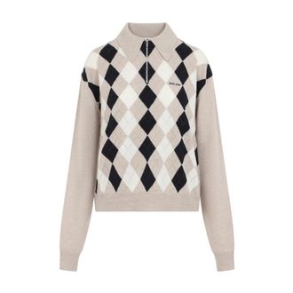 Miu Miu Argyle Halb-Rei&szlig;verschluss-Pullover - - Sweatshirts & Hoodies - Damen - Beige - XS