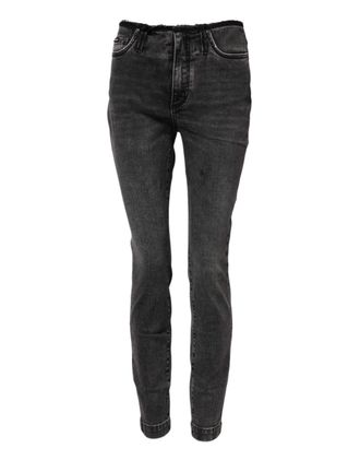 Dolce & Gabbana Womens Gray Skinny Cotton Mid Waisted Denim Jeans Dark Elastane Clothing