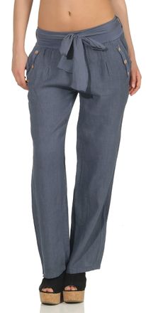 Malito more than fashion Malito Damen Hose aus Leinen - Stoffhose in Unifarben - atmungsaktive Freizeithose mit Gürtel - Chino 8174 - (Jeansblau, XXL)