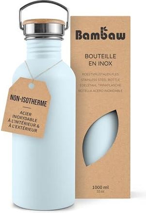 Bambaw Gourde Inox 1L Bleu Clair, Bouteille dEau Sans BPA, Gourde Sport Acier Inoxydable 1L - Bleu Polaire
