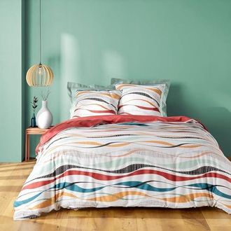 Douceur d'Intérieur Vagueline Bettwäschegarnitur, 3-teilig (240 x 220 cm), Rot, bedrucktes Polycotton