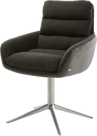 DELIFE Esszimmerstuhl Abelia-Flex mit Armlehnen Fußkreuz Edelstahl Materialmix Schwarz 360° drehbar Wippfunktion