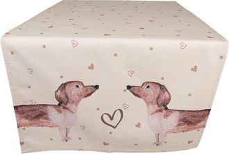 Clayre & Eef Tischläufer 50x140 cm Beige Baumwolle Rechteck Dackel Tischdecke