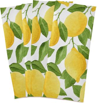 Mnsruu Küchentücher, Motiv: Zitrone, Obstblätter, Wasserfarben, Geschirrtücher, 4 Stück, super saugfähig, weich, 71 x 46 cm