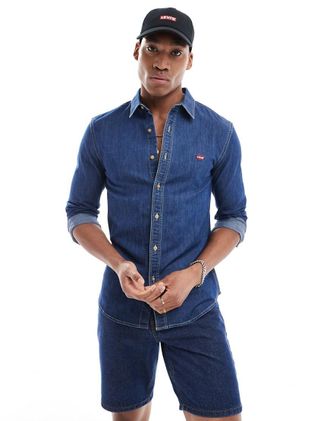 Levi's Battery - Chemise slim en chambray &agrave; logo chauve-souris - Bleu moyen