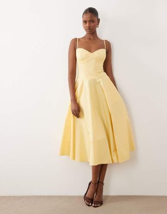 Tfnc Robe &eacute;vas&eacute;e mi-longue en coton avec bonnets pr&eacute;form&eacute;s et bretelles fines - Citron-Jaune